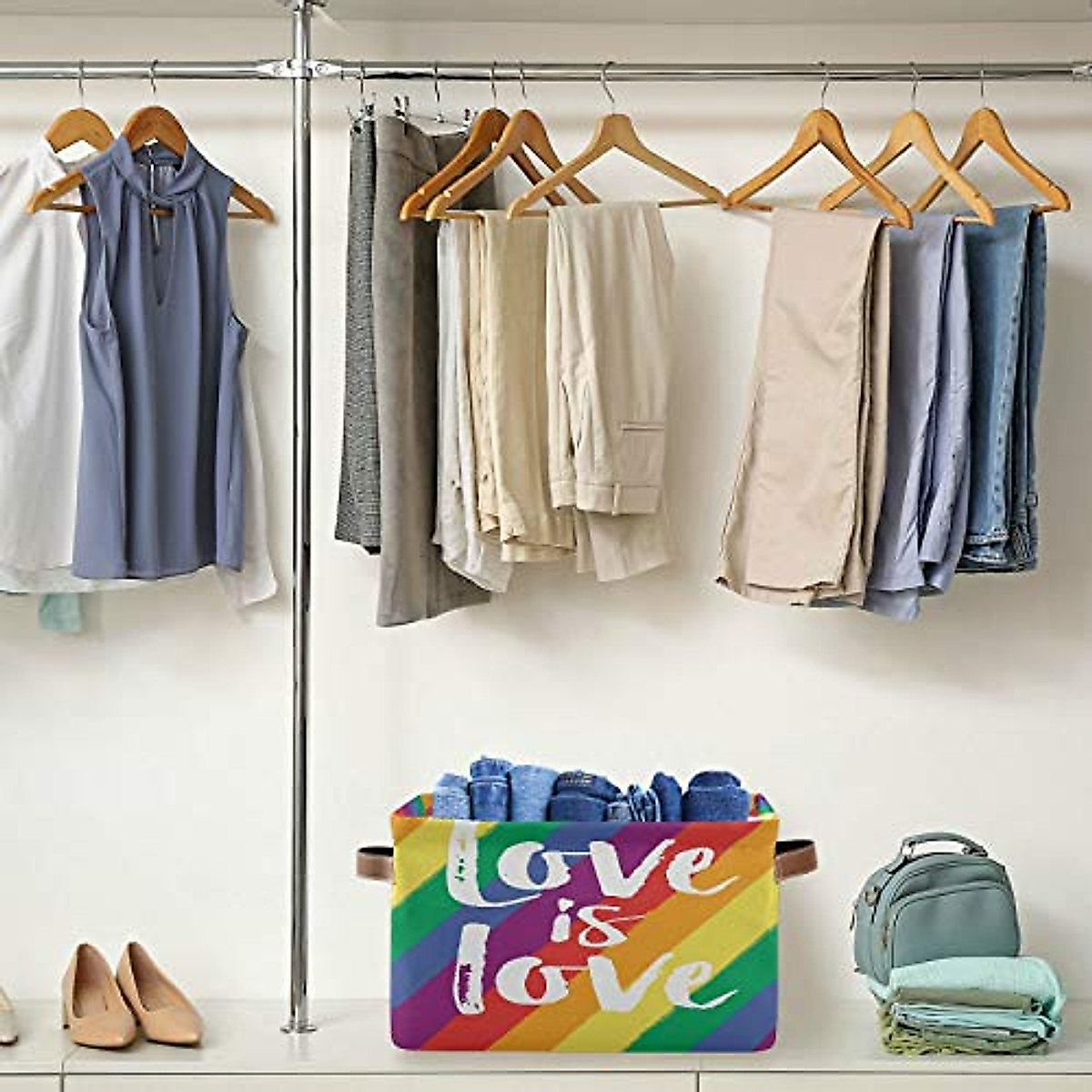 AUUXVA Storage Basket Love is LGBT Pride Storage Cube Box Durable Canvas Collapsible Toy Basket Organizer Bin with Handles for Shelf Closet Bedroom Home Office