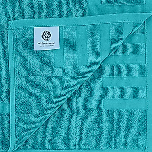 White Classic Luxury Hand Towels | 6 Pack Luxury Bath Mat | 2 Pack Bundle (Aqua)