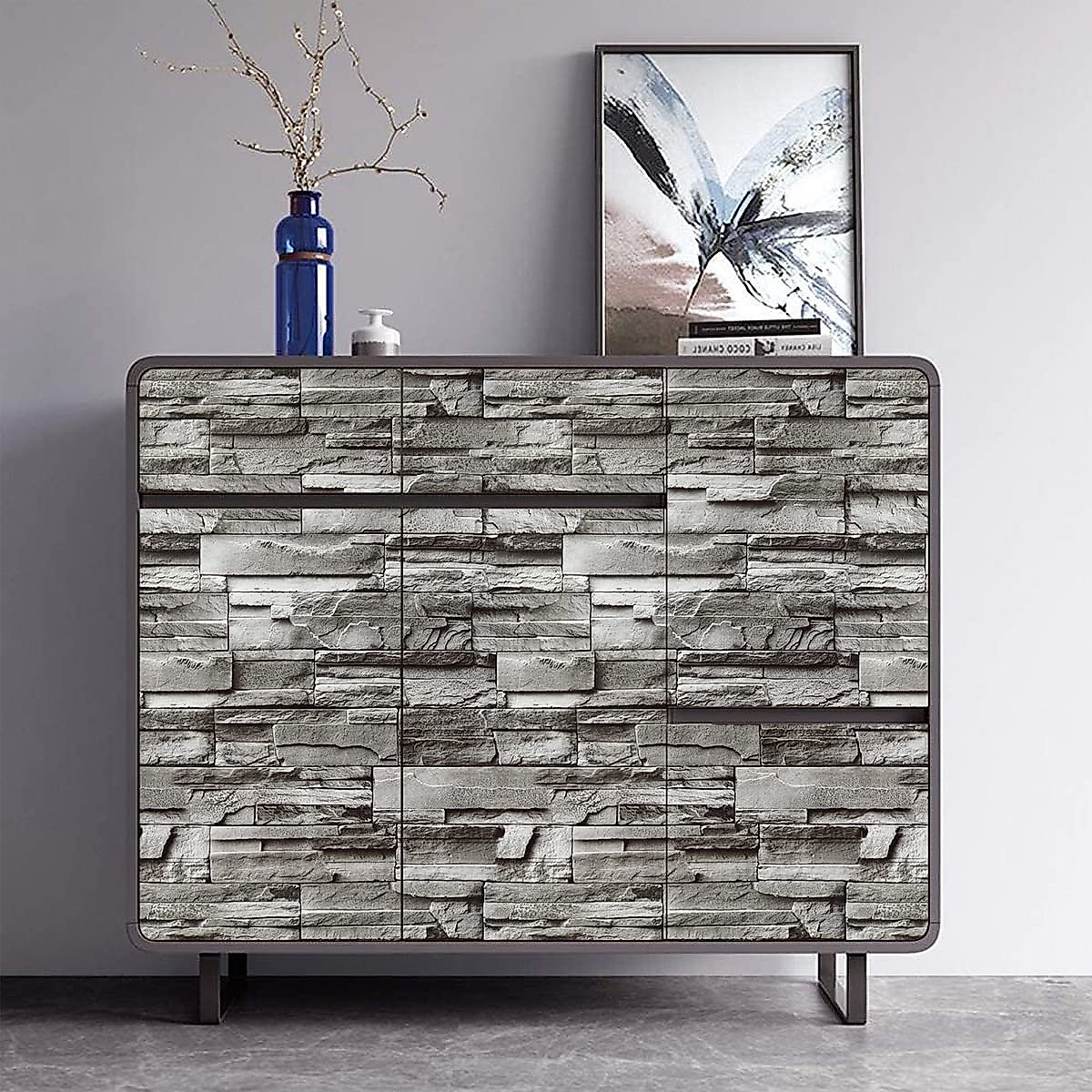 Jeweluck Stone Brick Wallpaper Peel and Stick Wallpaper 17.7inch×118.1inch Faux Stone Self Adhesive Wallpaper Kitchen Backsplash Gray Brick Contact Paper Stone Removable Wall Paper Decor Vinyl