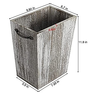 Farmhouse Wooden Wastebasket, Country Style Trash Bin Decorative Torched Garbage Can with Metal Handle for Kitchen Bedroom Dorm Hotel (Rustic Grey)