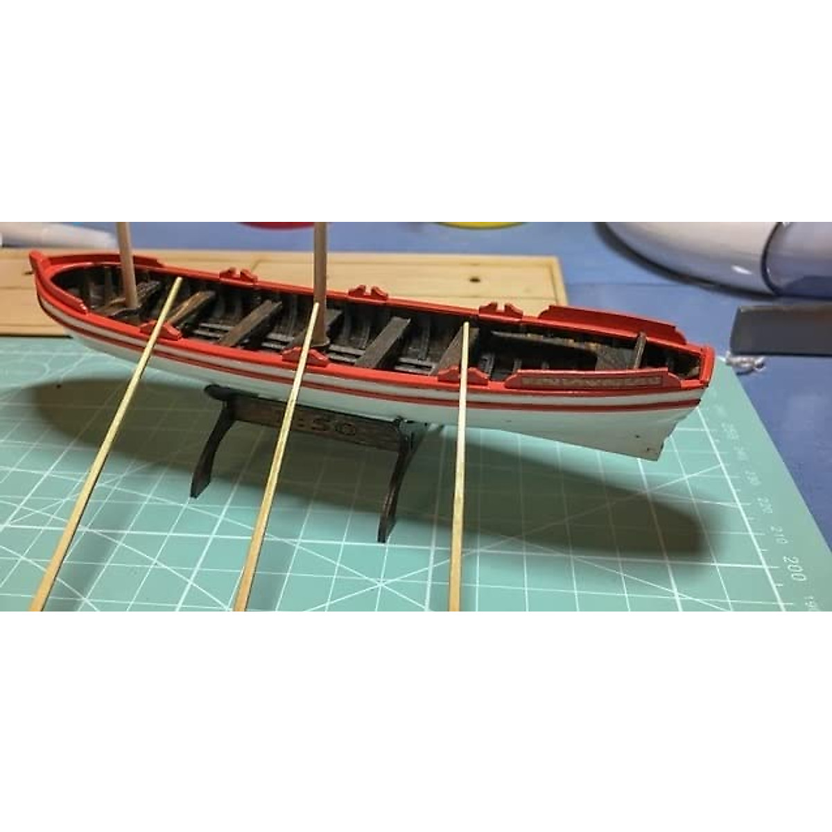 GAWEGM Ship Model - Whole Ribbed Double Mast Fishing Boat with Metal Accessories