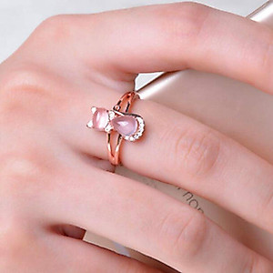 COLORFUL BLING Rose Gold Pink Fleurstone Cat Rhinestones Animal Ring Women Kids（7）