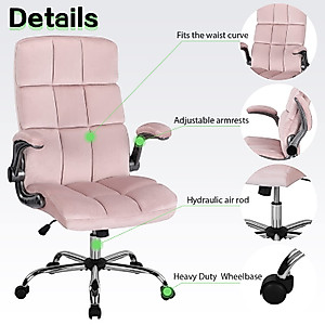 KCREAM Home Office Chair Executive Chair Frabic Computer Desk Chair, High Back Adjustable Tilt Angle and Flip-up Arms and Thick Padding for Comfort and Ergonomic Design for Back Support (Pink)