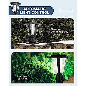 Lovus 2Pack Solar Post Light Fixture, Two Mounting Ways, Pole/Pier Mount 6000k Outdoor Solar Post Lamp Dusk to Dawn for Patio, Garden