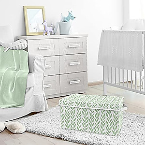 Sweet Jojo Designs Floral Leaf Girl Small Fabric Toy Bin Storage Box Chest For Baby Nursery or Kids Room - Green and White Boho Farmhouse for the Yellow Sunflower Collection