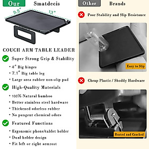 Smatdecis Couch Arm Tray Table Sofa Arm Clip Table,Armrest Tray Table Suitable for Home Drinks/Fast Food/Fruit Etc, Large Size Multi-Function Table Couch Arm Table Black(Dual Phone/Tablet Stand)