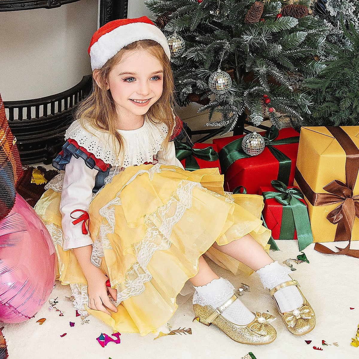 Furdeour Girls Flats Shoes Size 1 Gold Party High Heels for Little Flower Girls Cosplay Wedding Princess(2701Gold 1)