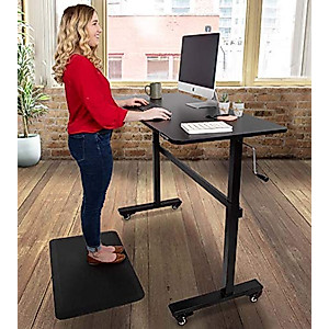 Stand Steady Tranzendesk | 55 Inch Standing Desk with Attachable Wheels| Easy Crank Height Adjustable Sit to Stand Workstation | Modern Ergonomic Desk Supports 3 Monitors (55 / Black)