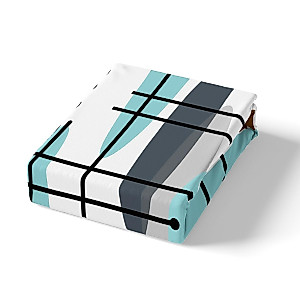 Erosebridal Mid Century Bedding Sets Queen Modern Minimalist Comforter Cover, Hippie Old Fashion Bed Set Abstract Artwork Duvet Cover, Aesthetic Lines Circles Quilt Cover Teal White Grey