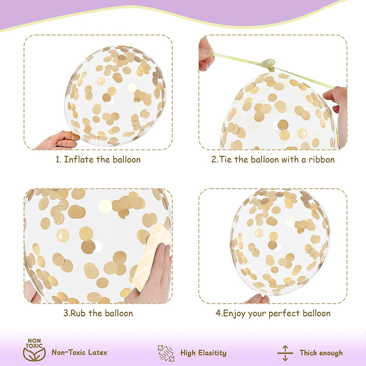 Purple and Gold Balloons, 60pcs 12inch Metallic Lavender and Champagne Balloons, White and Light Purple Balloons with Confetti Balloons for Graduation Wedding Birthday Anniversary Ceremony Decorations