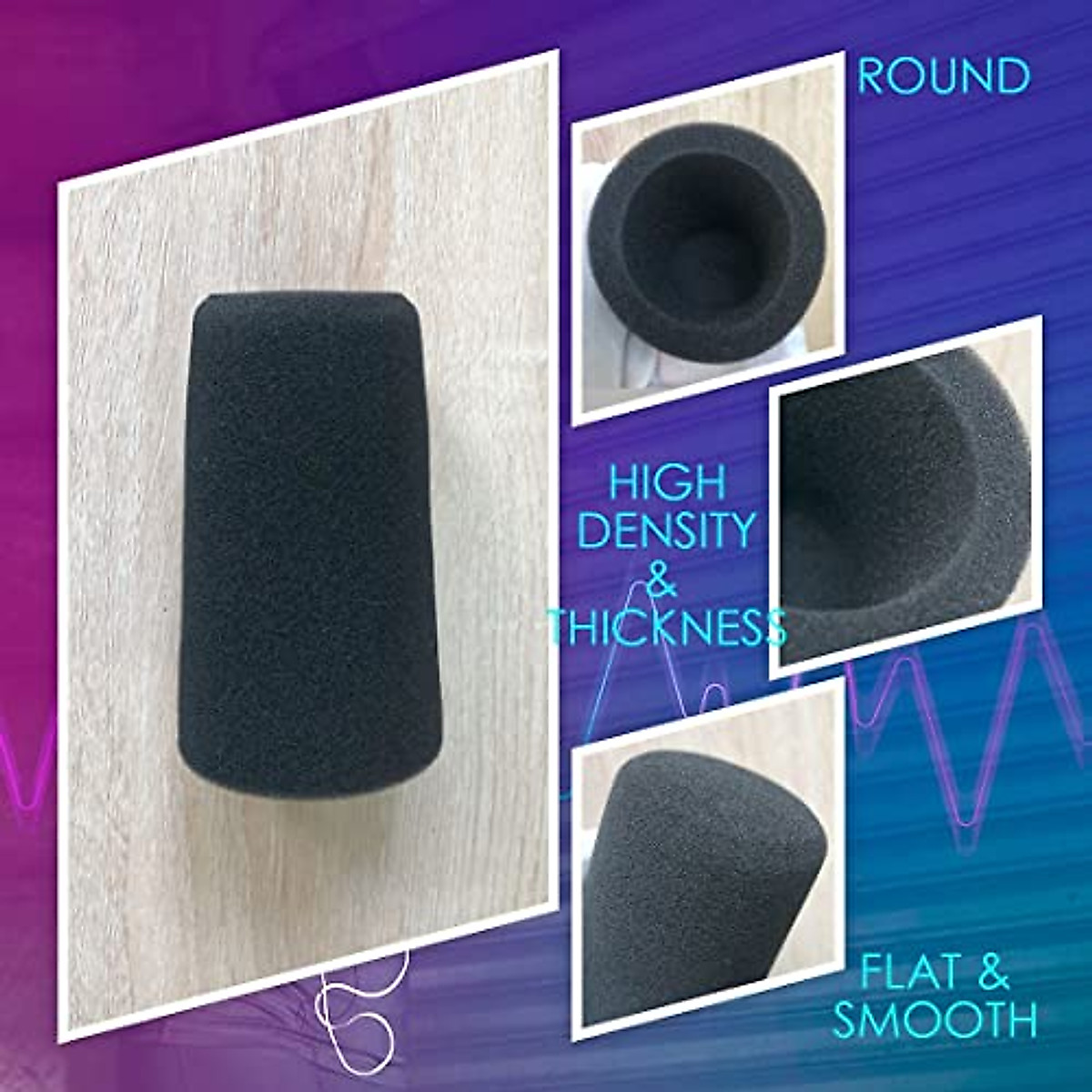 RK Pop Filter Perfectly Compatible with Sure SM7B, SMdB, SM7A, MV7 and Similar Podcast Mics Thick Foam Windscreen Cover Replacement Avoid Noise Against Plosives, High Density Black