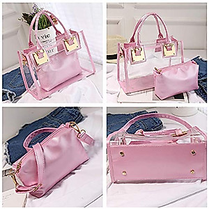 Women Transparent Shoulder Crossbody Bag, 2 in 1 Designer Fashion Handbag Tote Purse Waterproof Summer Beach Bag Satchel, Pink