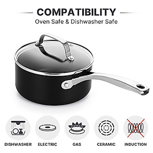 QStar 1.5 qt Hard-Anodized Aluminum Nonstick Sauce Pan in Black with Lid and Stainless Steel Handle