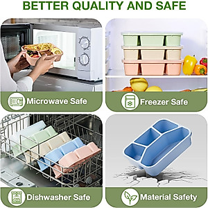 Qipecedm 4 Pack Bento Lunch Box, 4 Compartment Wheat Straw Meal Prep Containers for Kids/Toddle/Adults, BPA Free Reusable Food Snack Storage Containers, Durable Bento Box for School, Work and Travel