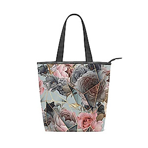 Pink Rose Marble Tote Handbag for Women Tote Bag, Canvas + leather Shoulder Bag, Hobo bag, Satchel Purse(226ut8a)