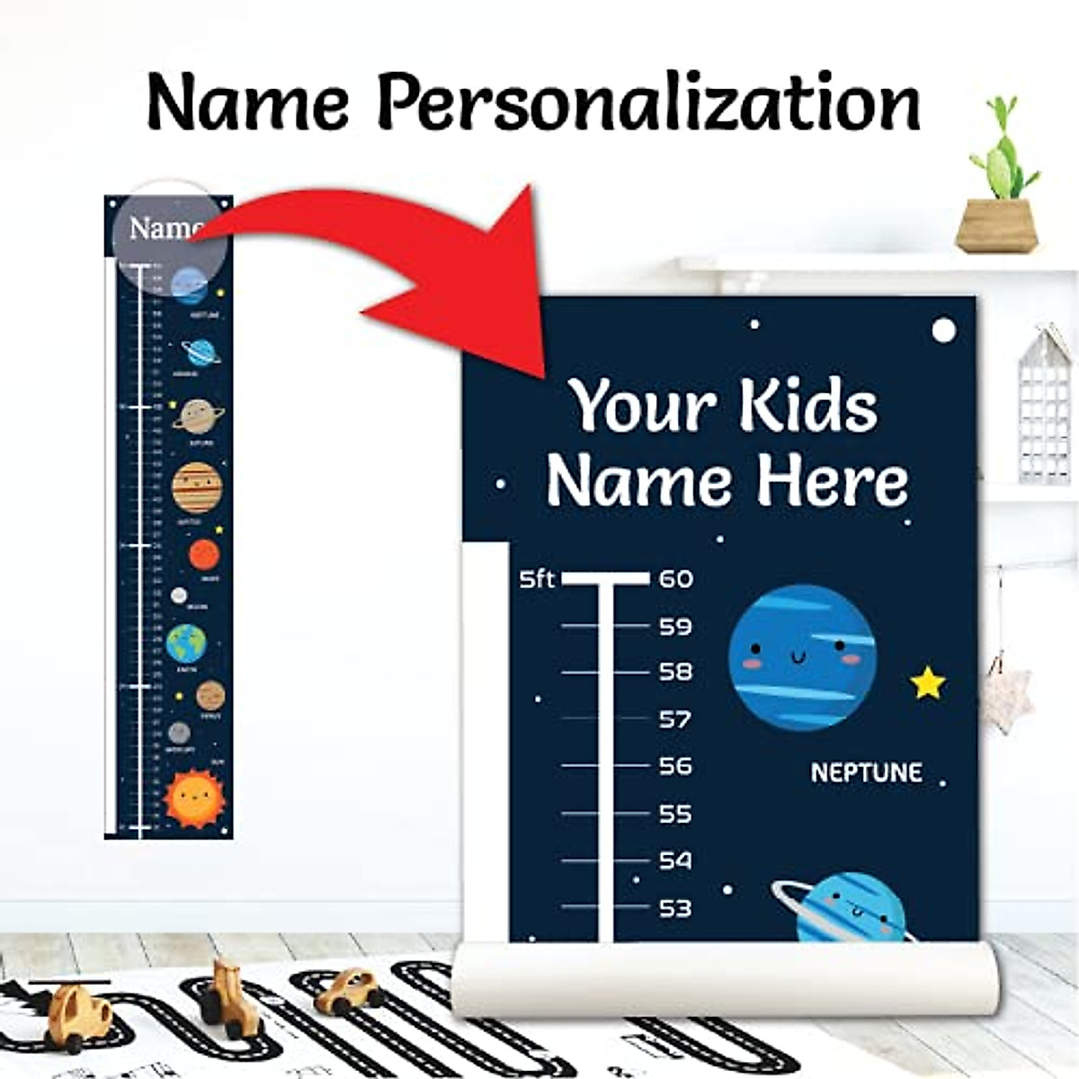 Personalized Kids Canvas Growth Chart, Height Chart, Growth Chart Banner, Planet