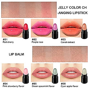evpct 12Pcs Capsule Pills Lipstick Mini Lip Stick Set Packs for Women,3 Changing Color Jelly Magic Lipstick,3 Strawberry Mint Apple Flavor Lip Balm,3 Matte Lipstick,3 Metallic Lipstick