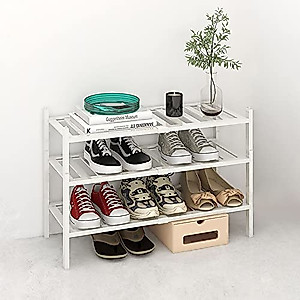 YLWX Bamboo Show Rack for Entryway Bedroom, Vertical Behind Door Modern Shoe Rack Organizer, 3 Tier Portable Shoe Shelf Storage (Color : White)