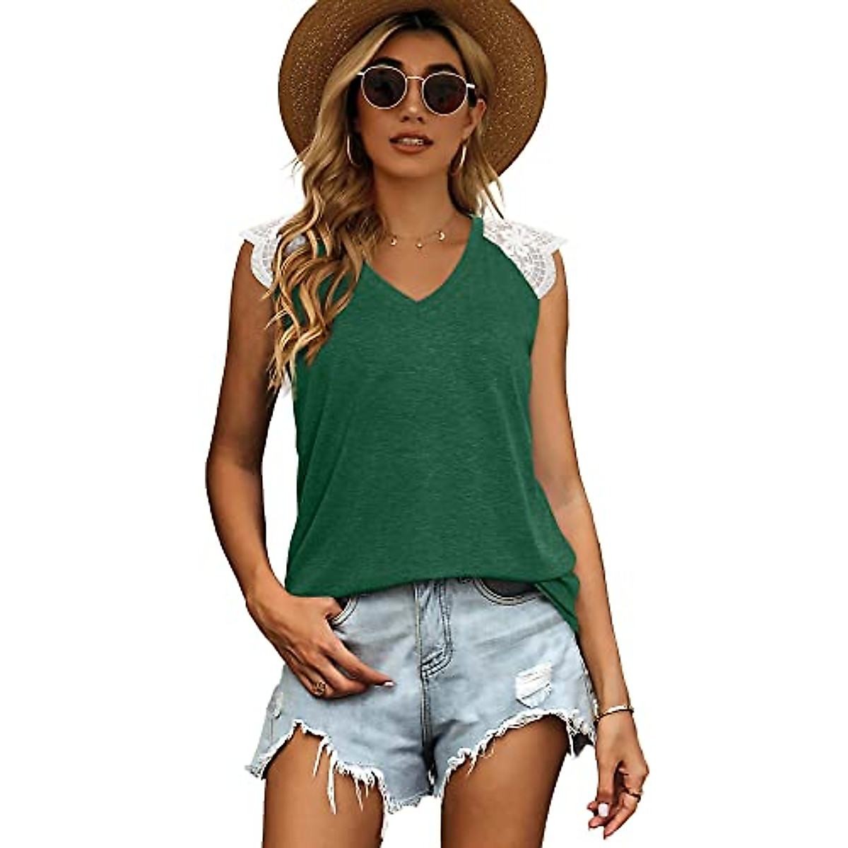 OFEEFAN Tunic Tank Tops for Women to Wear with Leggings Womens Tank Tops Loose Fit Green XL