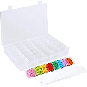 Onwon 100 Pieces Embroidery Thread Cards Cross Stitch Floss Bobbins and 36 Grids Plastic Storage Box Transparent Container for Thread Organizer Holder Earrings, Jewelry Making Tool, Beads