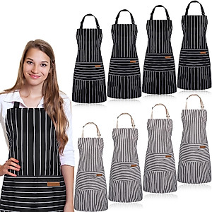 JaGely 8 Pcs Kitchen Cooking Aprons Adjustable Bib Aprons Chef Apron Kitchen Apron with Pockets for Women and Men, Chef, Kitchen, BBQ, Garden, Baking