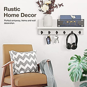 rorecay Key Holder for Wall Decorative: Easy Install Farmhouse Key Hanger Mail Organizer Wall Mount, Wood Keyholder Mail Holder with Shelf for House Entryway Decor, White