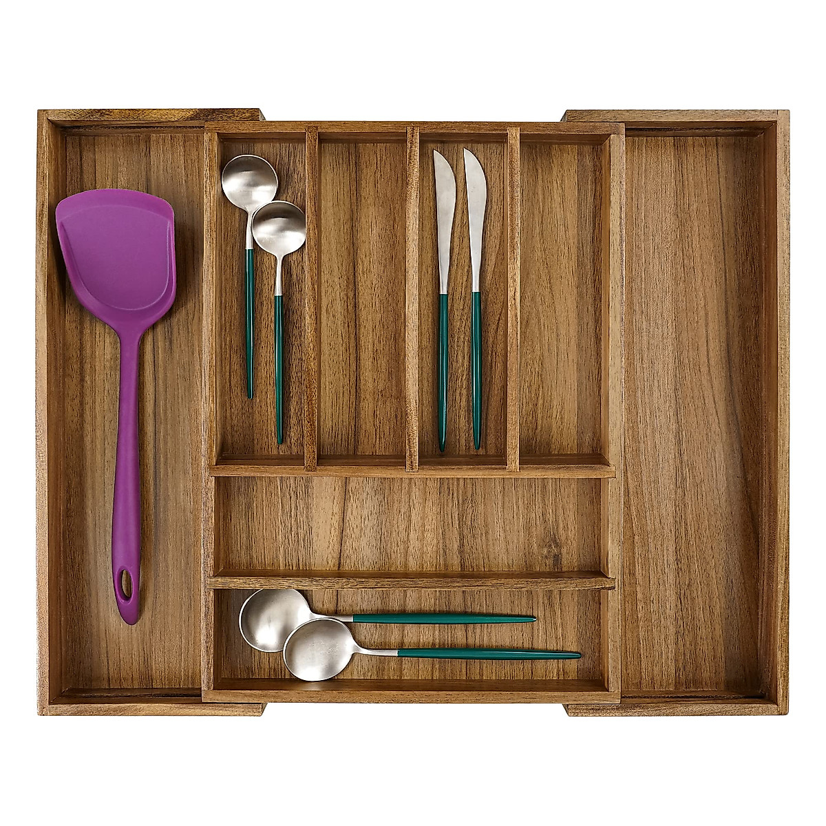 Utoplike Acacia Expandable Cutlery Drawer Organizer, Adjustable Kitchen Silverware Drawer Organizer, Wooden Utensil Tray Holder Organiser, Drawer Divider for Flatware, Knives in Kitchen