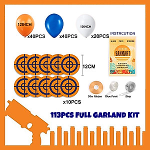 Dart War Party Balloon Garland Kit, 113Pack Blue Orange Black Balloons, Target Sign for Kids Baby Shower Birthday Party Decorations