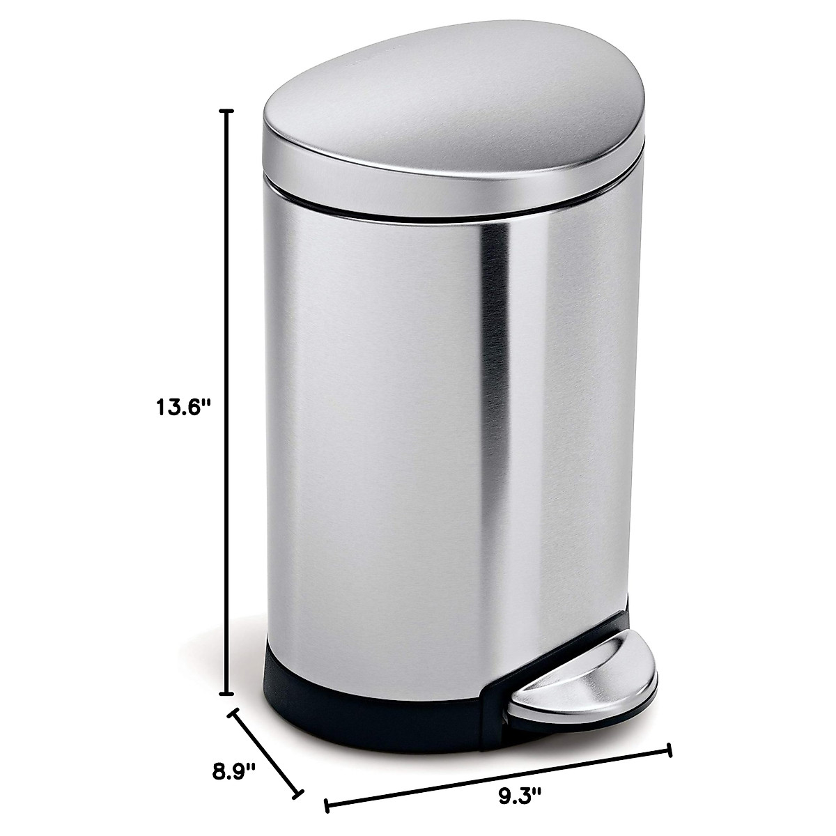 simplehuman 6 Liter / 1.6 Gallon Semi-Round Bathroom Step Trash Can, Brushed Stainless Steel