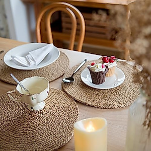 Defined Deco Round Jute Placemats Set of 8,12" Handmade Round Placemats,Woven Braided Placemats,Natural Farmhouse Place Mats,Jute Thick Hot Pads,Rustic Table Mats for Dining Table Decor,Home,Wedding.
