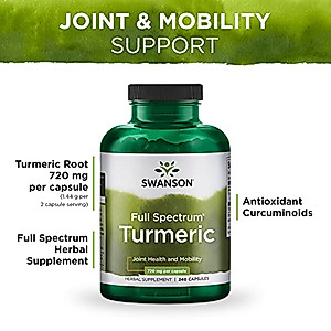 Swanson Turmeric Antioxidant, Joint Health, Cardiovascular, Liver Detox, Mood and Memory Support Supplement Curcuma Longa (Rhizome) 720 mg, 240 Capsules, 120 Servings, 1.44 Grams per Serving
