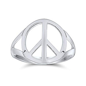 Bling Jewelry Open Symbol World Peace Sign Ring For Teen For Women .925 Sterling Silver Spilt Shank Band