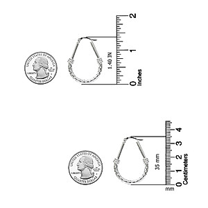 LeCalla Sterling Silver Earring Hoops For Women - 925 Silver Hoop Earrings | Women's Oval Hoops Earring 35mm | Classic Diamond-Cut Italian Silver Jewelry