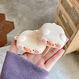 Airpods Case,YohokGo Silicone Cover Cases Compatible with Airpods 2&1 with Cute Pig Character for Women Girls Boys,Shockproof Protective Airpods Case with Keychain Compatible with Wireless Charging