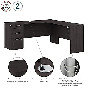 Bestar Ridgeley L Shaped Desk with Storage in Charcoal Maple, 65W