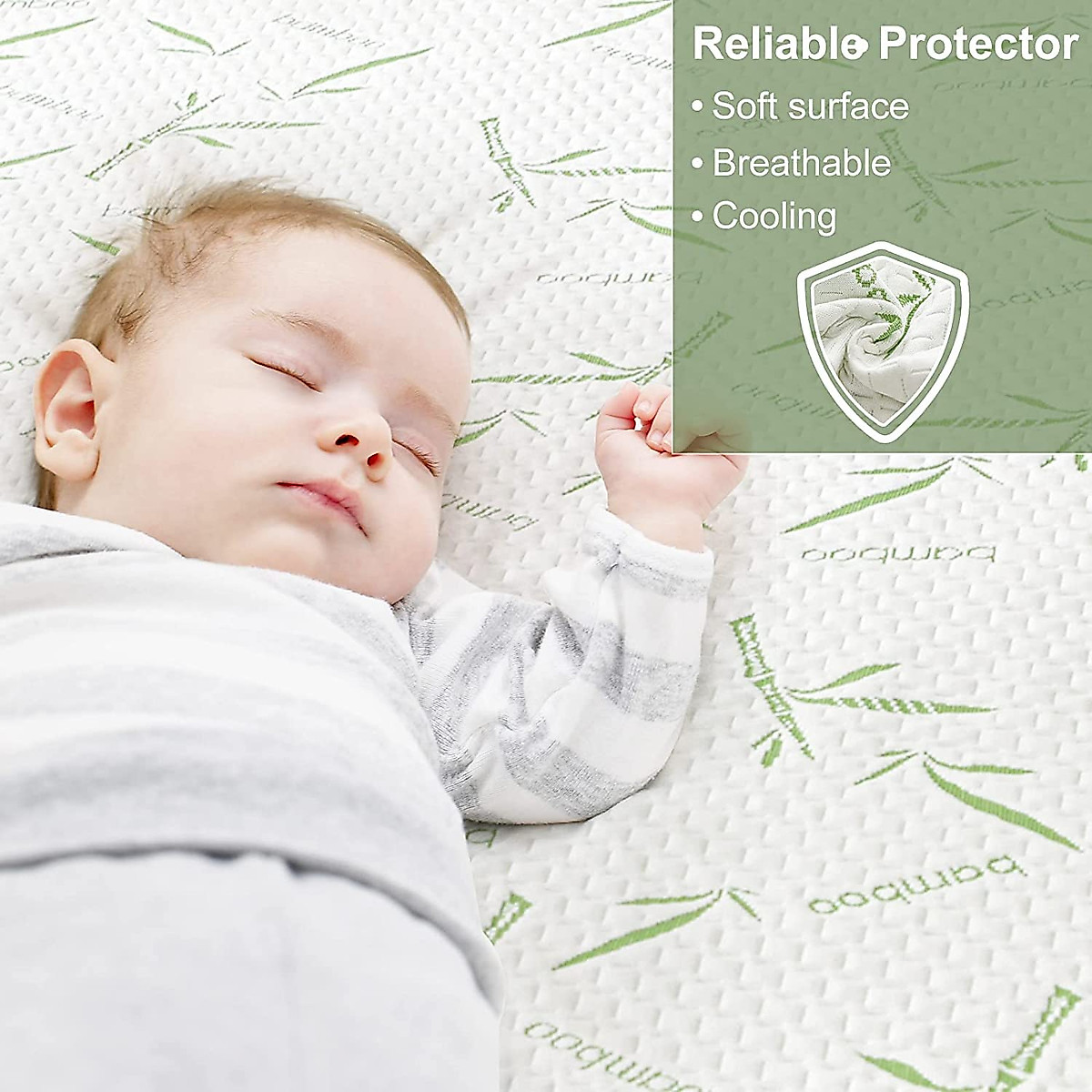 Full Waterproof Mattress Protector, Rayon Made from Bamboo Mattress Pad Cover, Soft Breathable Cooling Mattress Pad Cover, Mattress Protector up to 21” Deep Pocket Tightly Fitted Mattress Protection