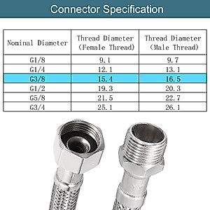 uxcell 12 Inch Long Faucet Supply Line Connector, 2pcs G3/8 Female Compression Thread x G3/8 Male Connector Straight Thread 304 Stainless Steel Water Supply Hose Line