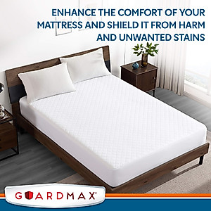 Guardmax Waterproof Quilted Fitted Mattress Pad | Hypoallergenic Cover | Breathable, Noiseless Barrier | Queen (60 x 80 x 15)