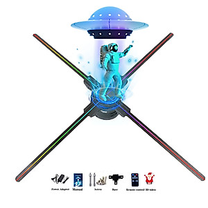 3D Hologram Fan, Hologram Fan 25.6" Holographic Fan Display App/Pc WiFi Real-Time Projection, Bluetooth Hologram Projector, Multiple Splicing, Suitable for Exhibitions, Shops, Bar
