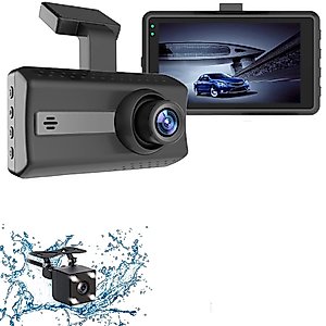 YLOMAY Dash Cam 2 Channel car Camera 1080P Dual Cameras FHD DVR 3.0" IPS Screen 170° Wide Angle G-Sensor Parking Monitor Loop Recording Motion Detection WDR Night Vision
