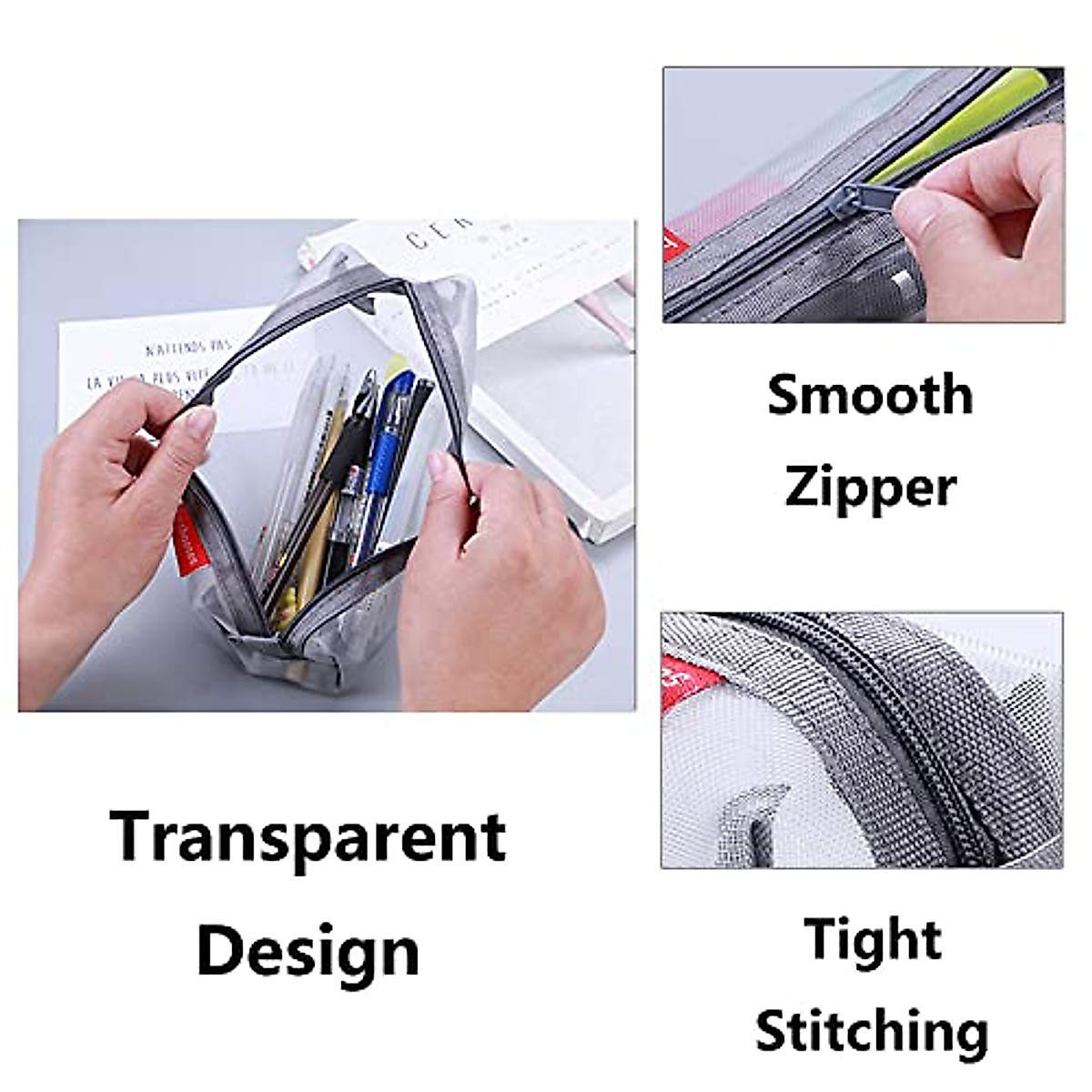 Clear Pencil Bag Big Storage Mesh Bag Nylon Pencil Bag Transparent Pencil Case Clear Pencil Case for Exam School Office,White (Type A)