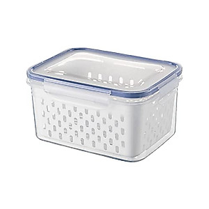 Yiser Double Layer Draining Basket Fresh Keeping Box Kitchen Supplies Sealed Box Plastic Fresh Keeping Box Refrigerator Fruit Storage Sticky Rice Basket (B, One Size)