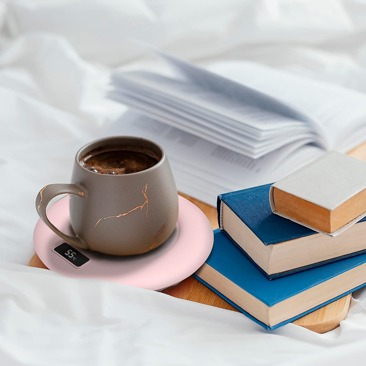 Elingmor Coffee Mug Warmer for Desk with Auto Shut Off,Smart Cup Warmer Suitable for Cups with Small Size Including Concave Bottoms,USB Electric Warmer for Coffee,Hot Cocoa,Tea,Water and Milk (Pink)