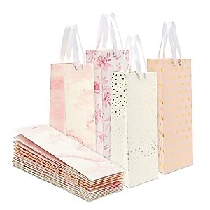 Champagne Wine Bottle Gift Bags for Bridal Shower and Weddings, 4 Designs (12 Pack)