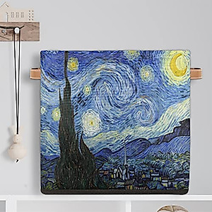 Starry Sky Large Collapsible Storage Bins,Art Decorative Canvas Fabric Storage Boxes Organizer with Handles,Cube Square Baskets Bin for Home Shelves Closet Nursery Gifts