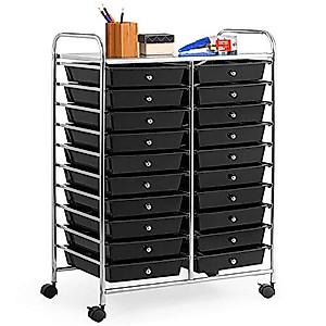 RELAX4LIFE 20 Drawers Storage Cart W/Rolling Wheels Semi-Transparent Multipurpose Mobile Rolling Drawer Cart for School, Office, Home, Beauty Salon Files Arrangement Storage Organizer Cart (Black)