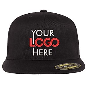 Baseball Premium Fitted Flat Brim Flex Fit Hat Custom Personalized Logo Elastic Closure Hat for Men and Women Custom Embroidered (L/XL, Black)