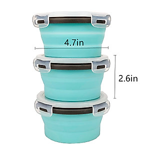 CCyanzi 3piece Round Collapsible Bowl with Lids, Silicone Food Storage Containers, Microwave & Freezer Safe, Space Saving for Kitchen Cabinet and Camping Backpack,(Blue Gray)