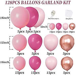 Pink Balloon Garland Arch Kit,Hot Pink Latex Pastel Pink Balloon, 18 12 10 5 Inch Latex Balloons for Wedding Baby Shower Bridal Shower Birthday Princess Theme Party Decorations