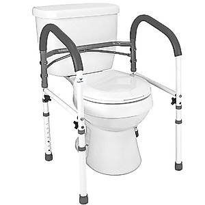 Vaunn Deluxe Folding Safety Toilet Rail, Adjustable and Foldable Toilet Safety Frame, Bathroom Handrail Assist Grab Bar Handle, Gray